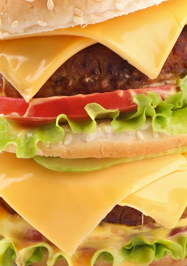 Tasty Double Cheeseburger Closeup Stock Photo - Image of juicy, green ...