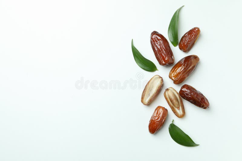 Tasty Dried Dates with Leaves on White Background Stock Image - Image ...