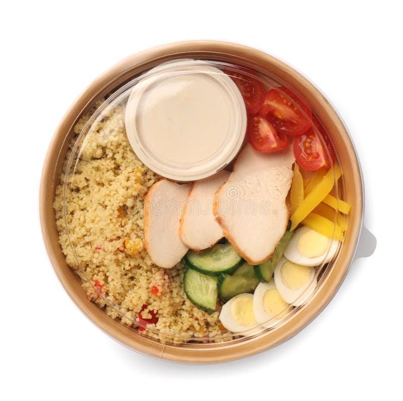 Tasty Food in Container on White, Top View Stock Image - Image of ...