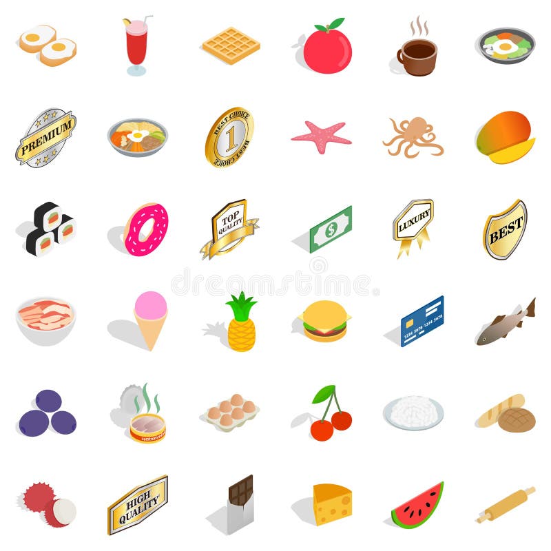 Tasty Food Icons Set, Isometric Style Stock Vector - Illustration of ...