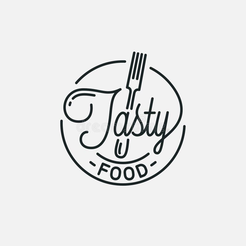 Tasty Food Logo. Round Linear of Plate and Fork Stock Vector ...