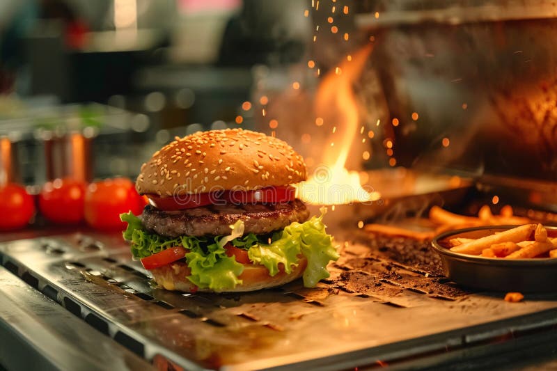 Tasty Fresh Burger in Fast Food Restaurant Stock Illustration ...