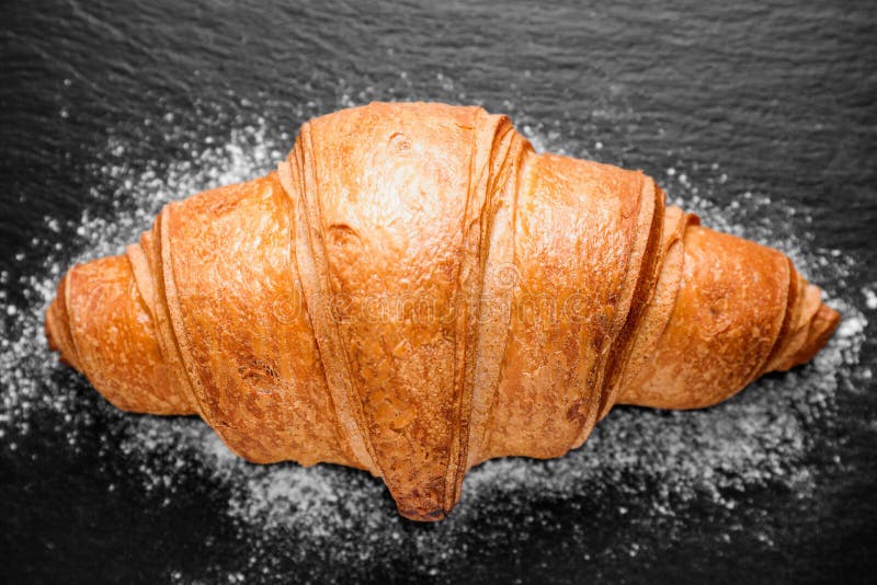 Tasty Fresh Croissant on Black Table Stock Image - Image of dish, food ...