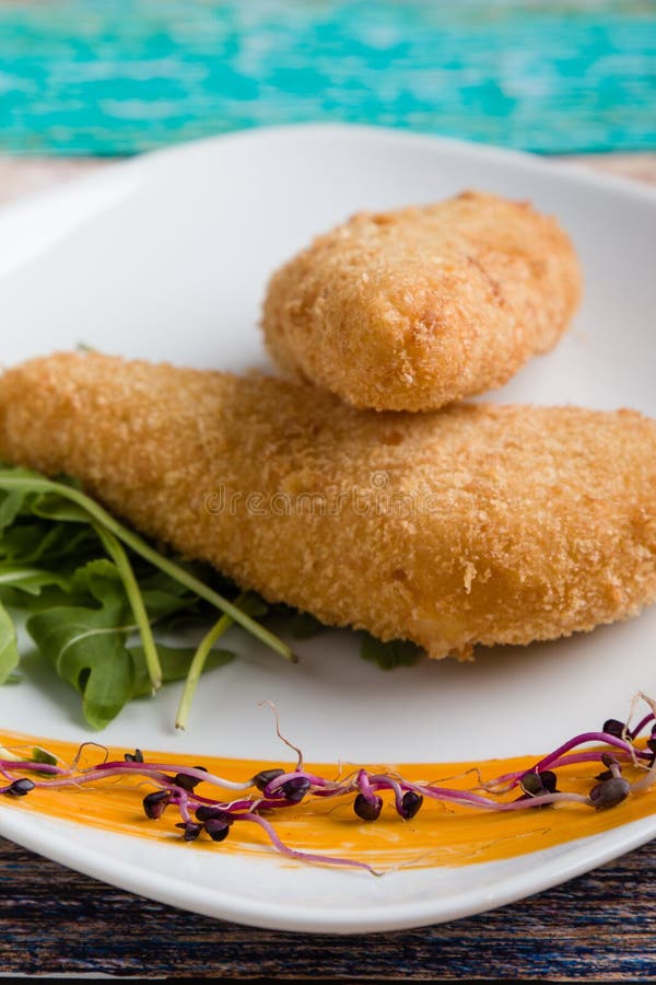 Fried breaded cheese stock image. Image of plate, closeup - 139572515