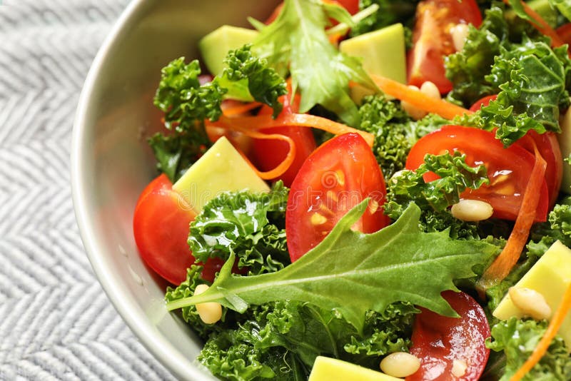 Tasty Fresh Kale Salad on Table Stock Photo - Image of diet, nutritious ...