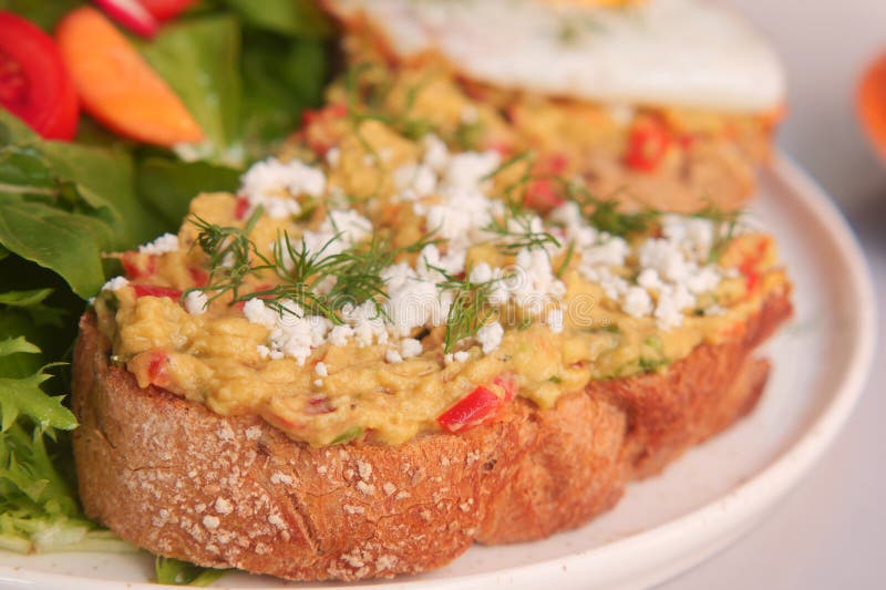 Tasty Fresh Toast with Avocado and Egg Stock Image - Image of ...