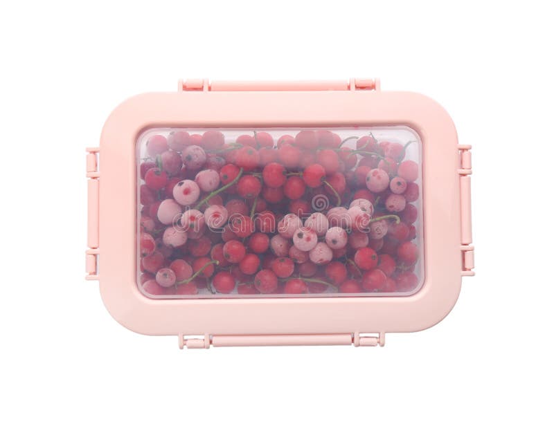 Tasty Frozen Red Currants in Container Isolated on White, Top View ...