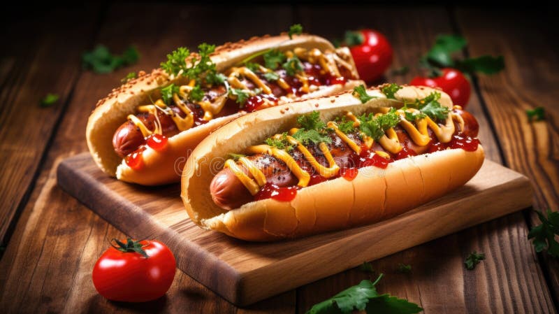 Tasty Grilled Hot Dogs on a Worn Picnic Table Stock Illustration ...