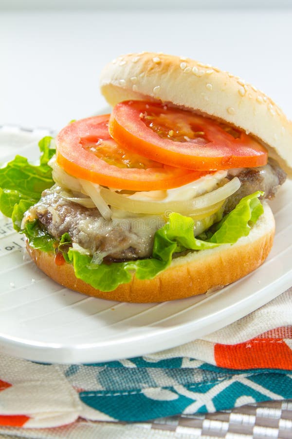 A tasty ham burger cuisine stock image. Image of cheese - 108878713