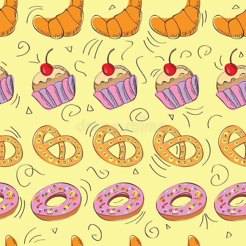 Tasty Hand Drawn Seamless Pattern Stock Vector - Illustration of ...