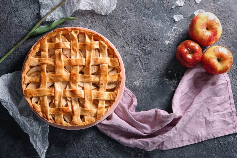 Tasty Homemade Apple and Fresh Fruit Pie on Table Stock Image - Image ...
