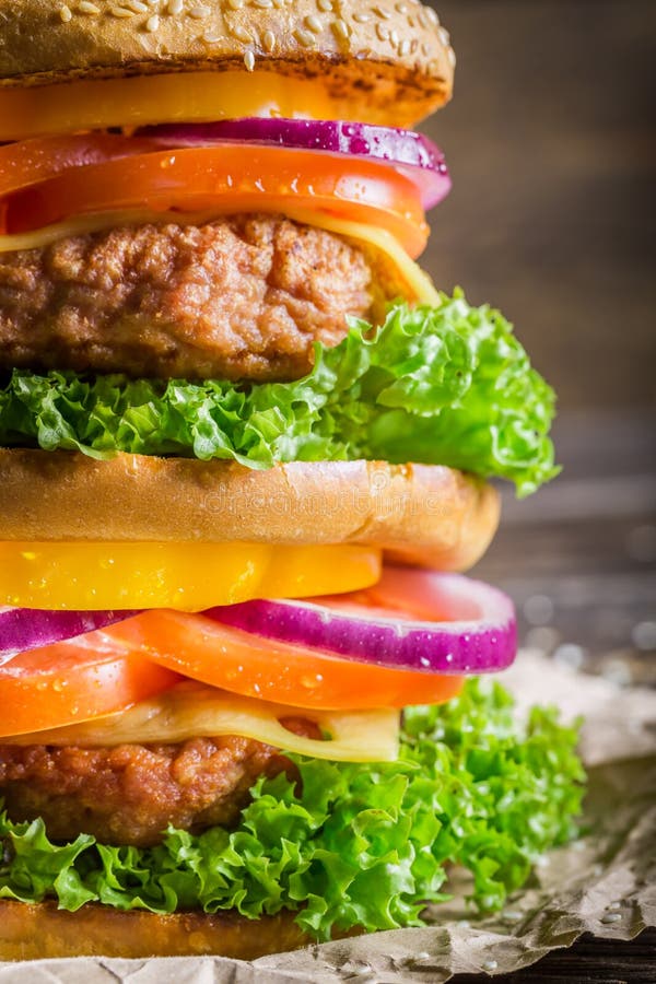 Tasty homemade big burger stock image. Image of dinner - 42661157
