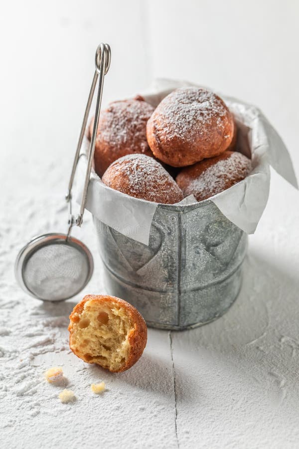 Tasty and Homemade Mini Doughnuts with Powdered Sugar Stock Photo ...