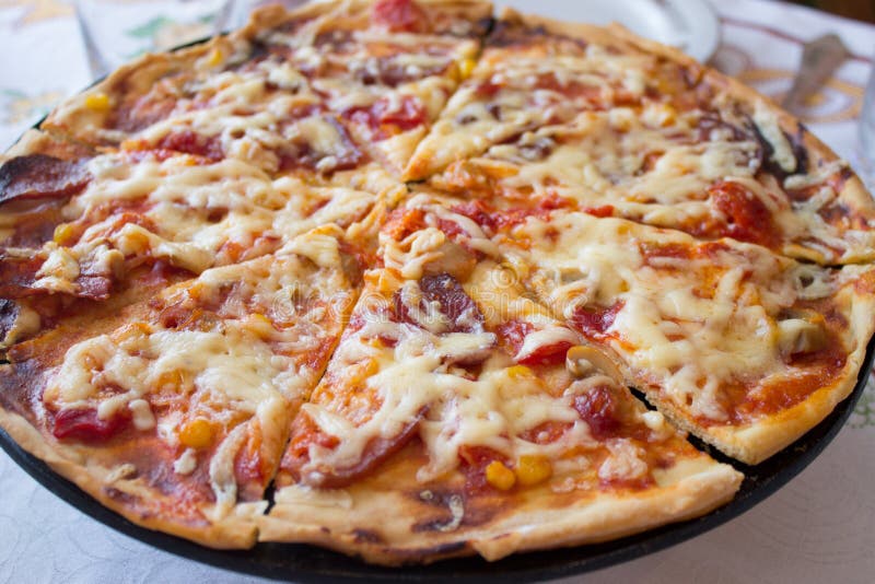 Tasty homemade pizza stock image. Image of baked, portion - 86459349