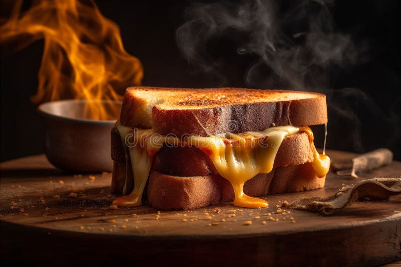 Tasty Hot Sliced Bread Sandwich with Melted Cheese on Fire. AI ...
