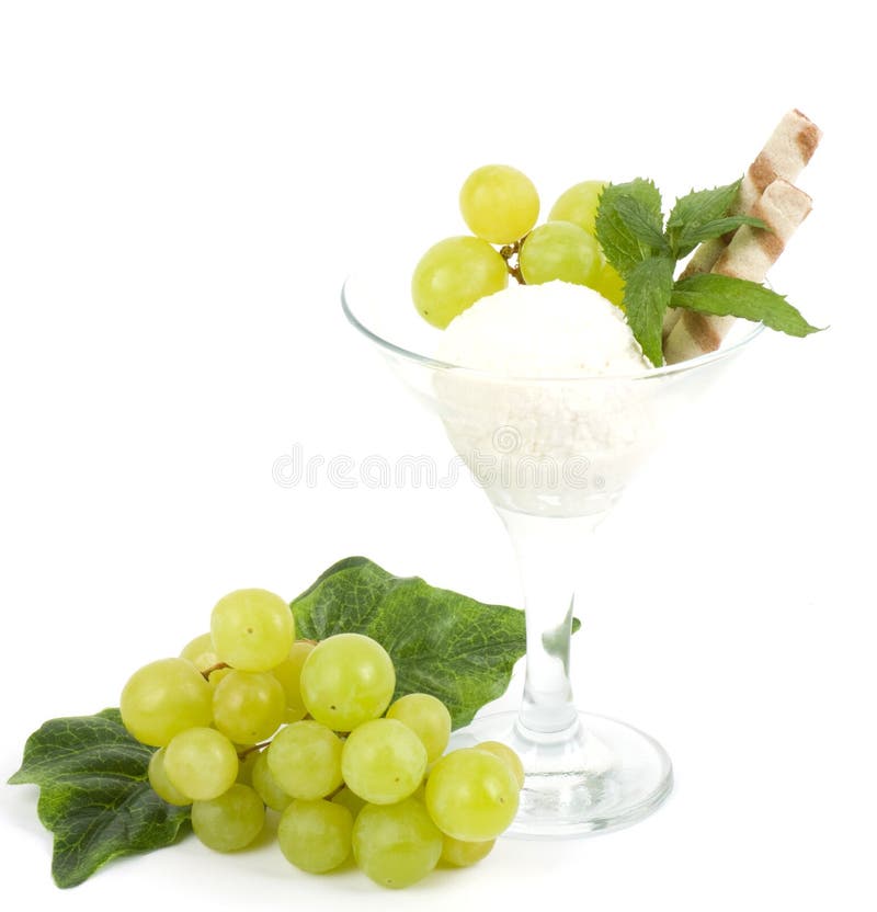 Tasty Ice Cream Dessert with Green Grapes Stock Photo - Image of ...