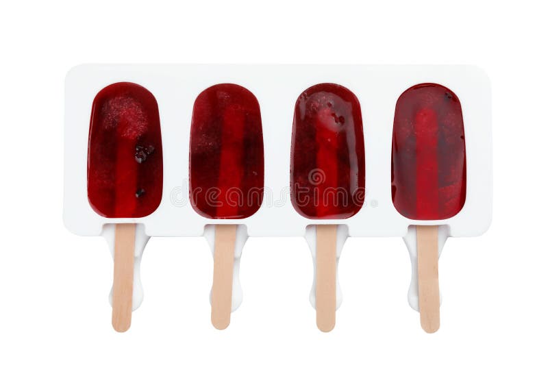Tasty Ice Pops in Mold Isolated on White. Fruit Popsicle Stock Photo ...