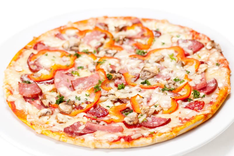 A medium sized Pizza stock photo. Image of pizza, tomatoes - 19456352