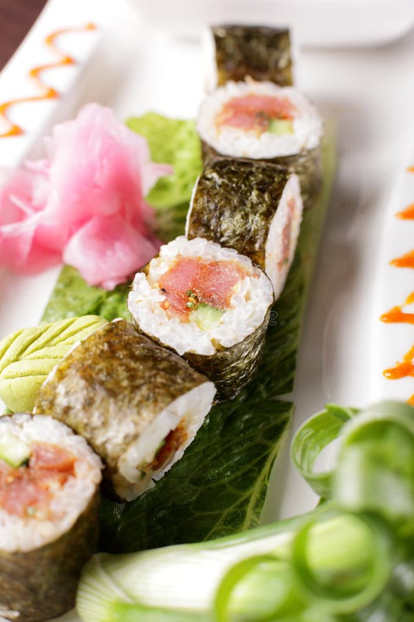 Tasty Japanese Sushi on White Dish Stock Photo - Image of culture ...