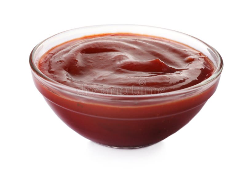 Tasty Ketchup in Glass Bowl Isolated on White Stock Image - Image of ...