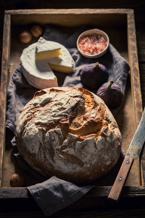Tasty Load of Bread with Camembert Cheese and Salt Stock Image - Image ...
