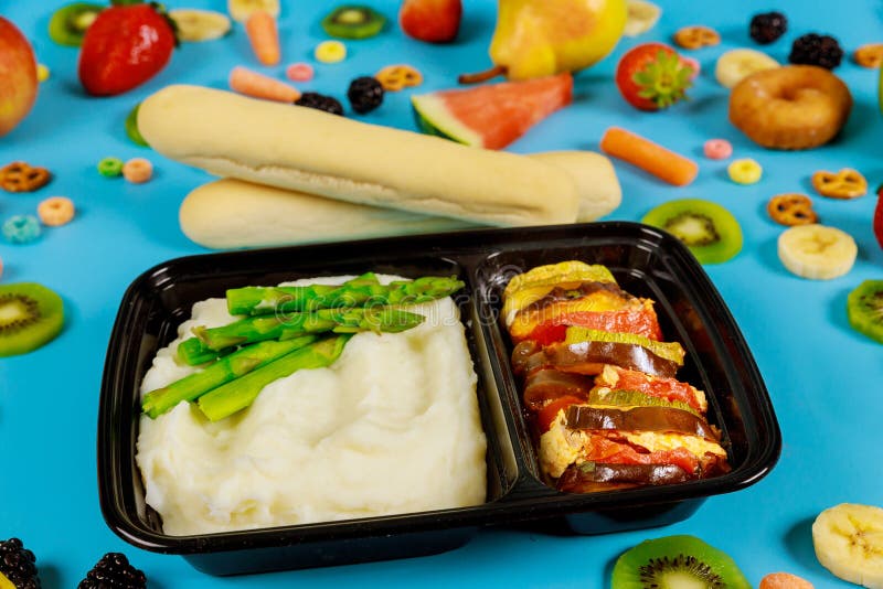 Tasty Lunch in a Container. Mashed Potatoes with Asparagus and ...