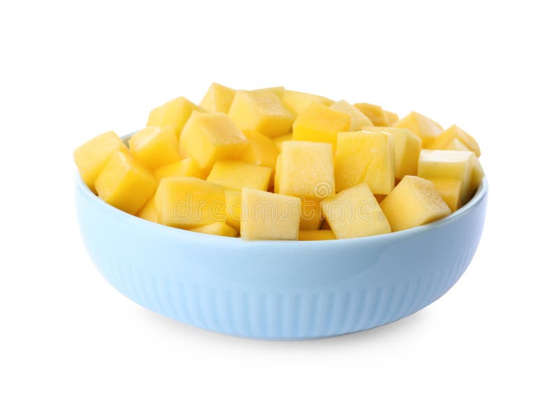Tasty Mango Cubes in Ceramic Bowl Isolated Stock Image - Image of cubes ...