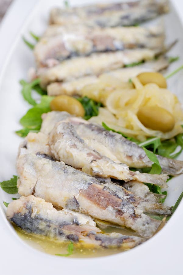 Marinated Sardines in the Oil Served with Lemon and Corn Bread Stock ...