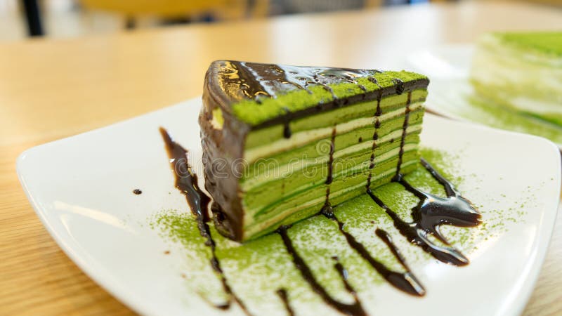 Tasty Matcha Cake with Cold Tea for Dessert in a Korean Stock Image ...