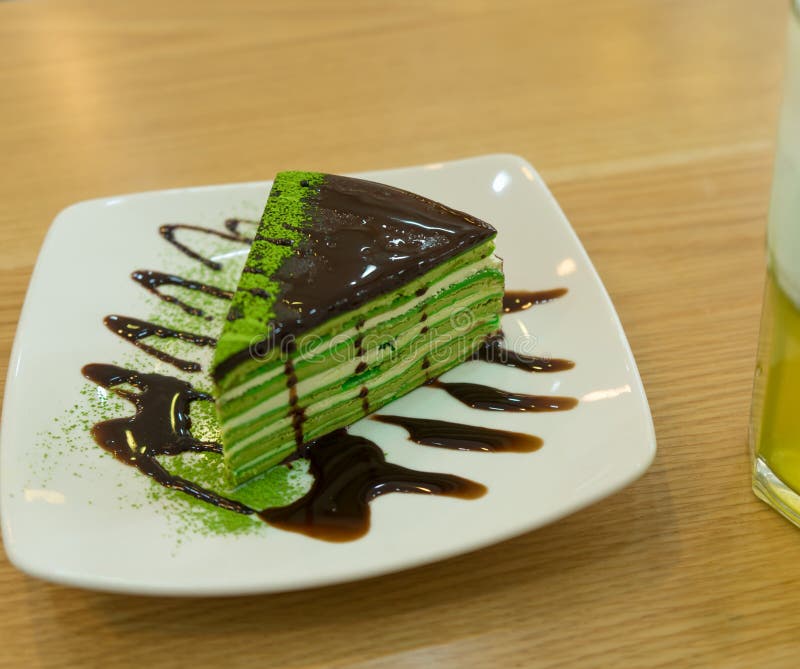 Tasty Matcha Cake with Cold Tea for Dessert in a Korean Stock Image ...