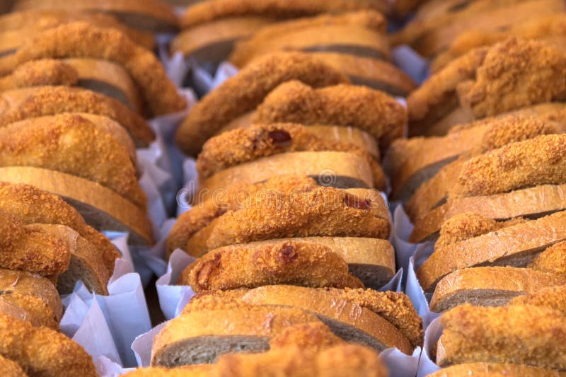 Tasty Meat Snack. Wrapped Steak with Bread Stock Photo - Image of ...
