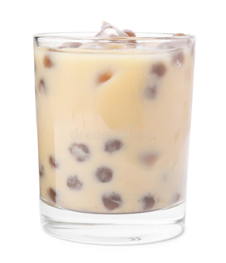 Tasty Milk Bubble Tea in Glass Isolated on White Stock Image - Image of ...