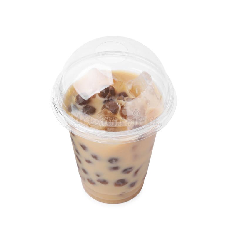 Tasty Milk Bubble Tea in Plastic Cup Isolated on White Stock Photo ...