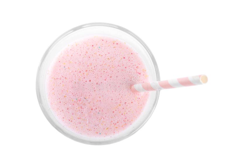 Tasty Milk Shake with Straw Isolated on White, Top View Stock Image ...