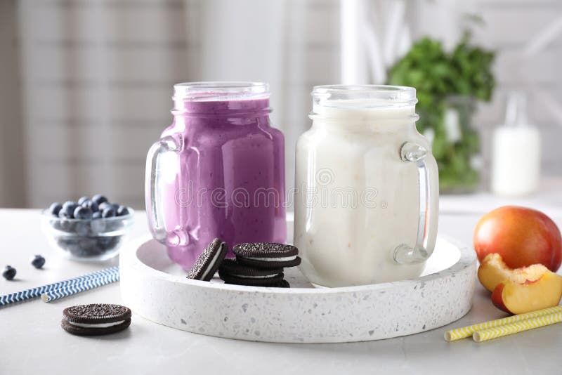 Tasty Milk Shakes in Mason Jars Stock Image - Image of color, cold ...