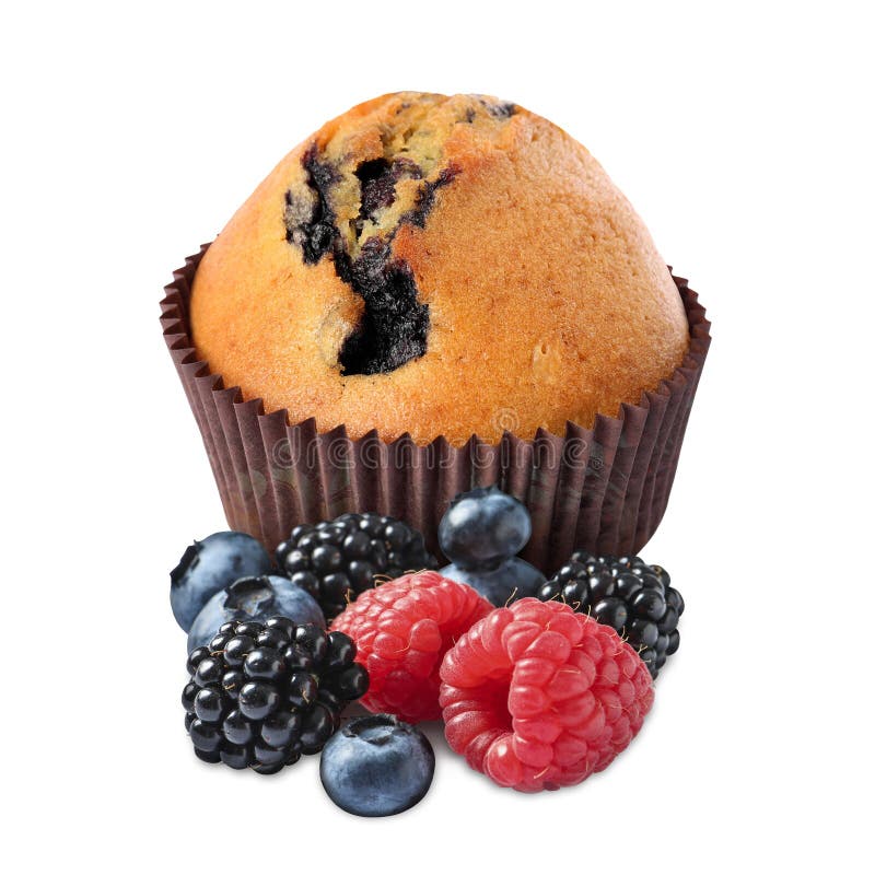 Tasty Muffin with Berries Isolated on White Stock Photo - Image of bake ...