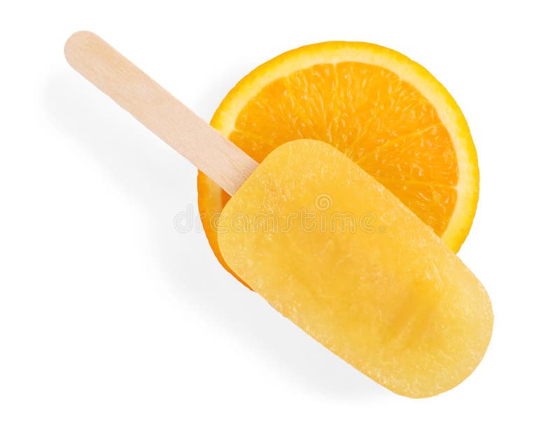 Tasty Orange Ice Pop Isolated on White. Fruit Popsicle Stock Photo ...