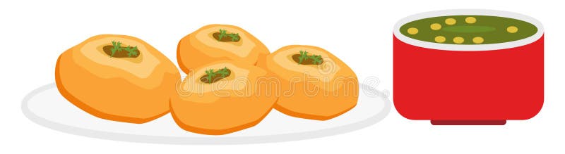 Pani Puri Indian Food Cartoon Illustration Stock Vector - Illustration ...