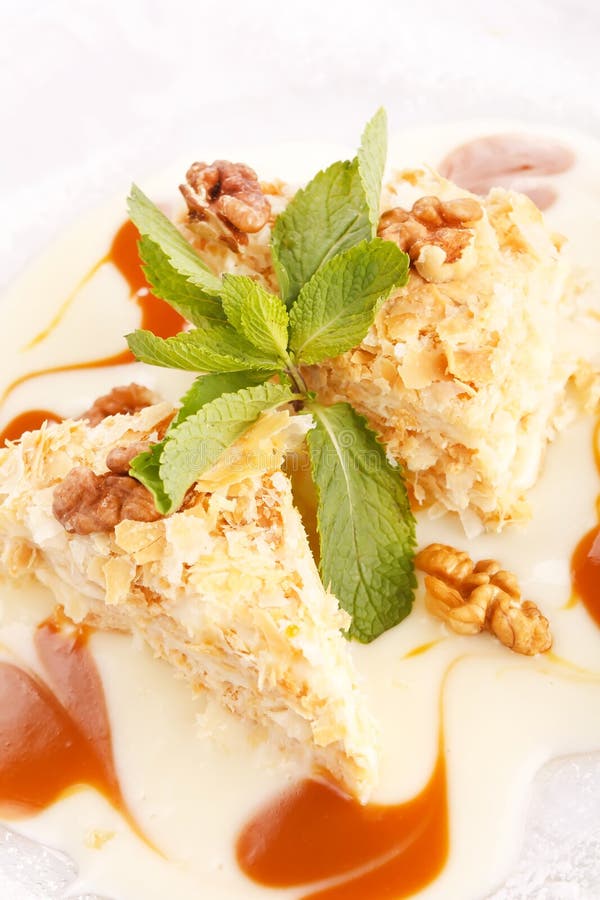 Tasty pastry with caramel stock image. Image of sauce - 16673753