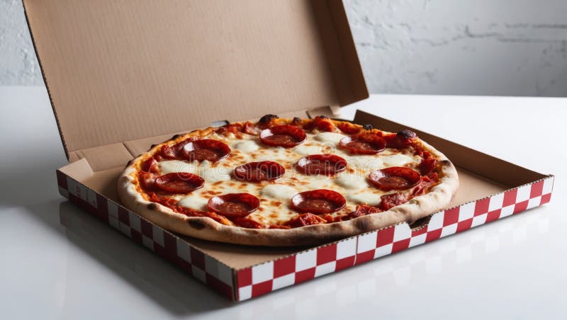 Tasty Pepperoni Pizza in Box with Copy Space on White Background Stock ...