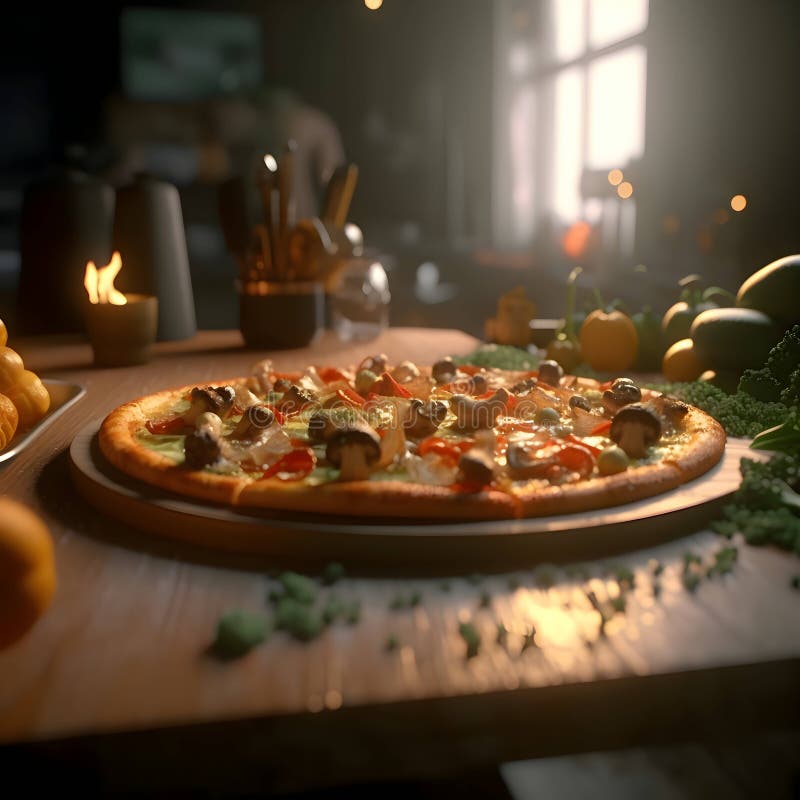 Tasty Pizza Against the Backdrop of the Kitchen Stock Vector ...