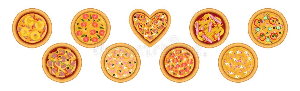 Tasty Pizza with Dough Crust and Topping Vector Set Stock Vector ...