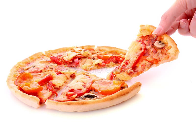 Tasty pizza and hand stock photo. Image of delicious - 12587988