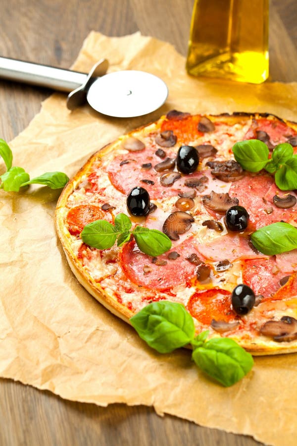 Tasty Pizza on Wooden Table, Top View. Stock Photo - Image of food ...