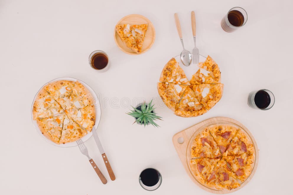 Tasty Pizza on Working Table at Office Stock Photo - Image of office ...