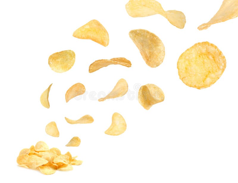 Tasty potato chips falling stock image. Image of pile - 131258519