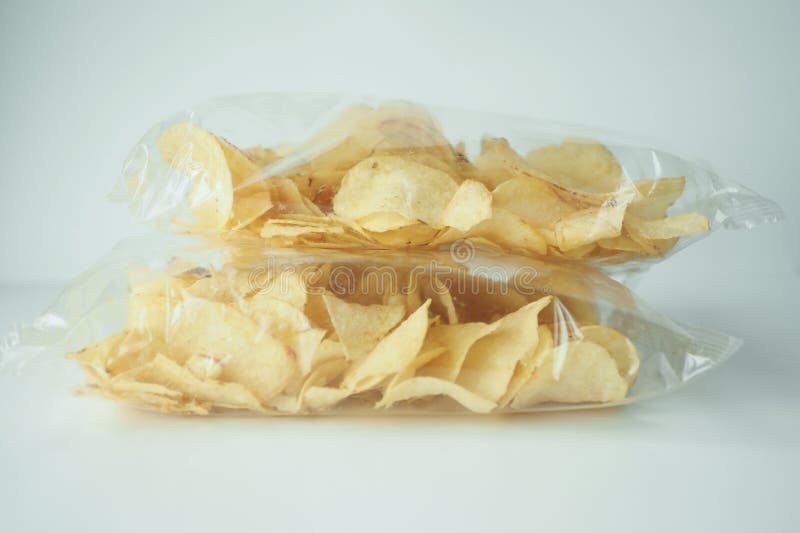 Tasty Potato Chips in a Packet on White Background Stock Image - Image ...