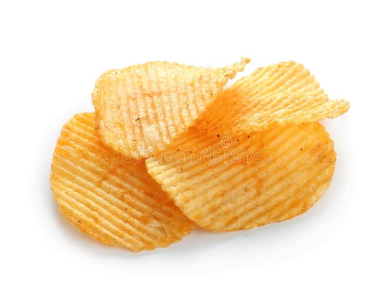 Tasty Potato Chips on White Background Stock Photo - Image of nutrition ...