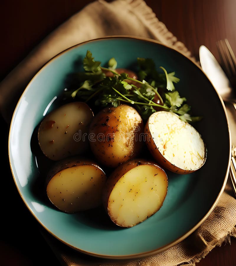 Tasty Potato Dish on a Plate, Directly Above Generative Ai Stock ...