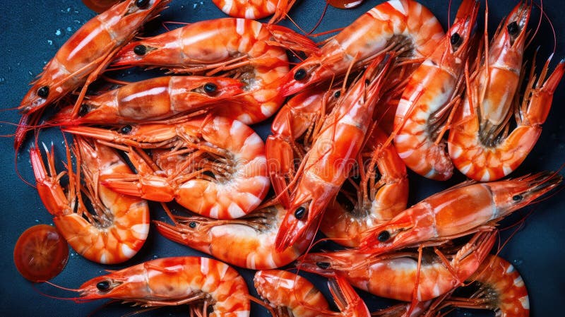 Tasty Prawns. Top View Closeup Stock Illustration - Illustration of ...